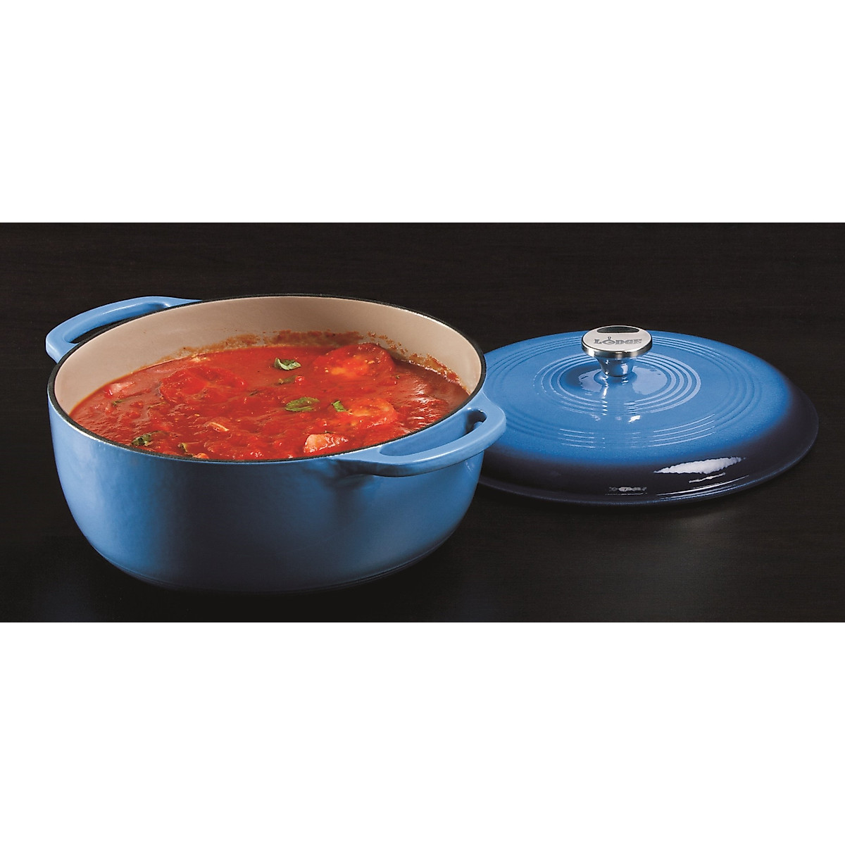 Lodge EC7D33 Enameled Cast Iron Dutch Oven, 7.5-Quart, Caribbean Blue & L8SK3 10-1/4-Inch Pre-Seasoned Skillet