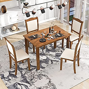 Origeture Dining Table Set for 4 Small Spaces, Solid Wood Dining Set with 4 Chairs, 5 Piece Kitchen Table Set for Apartment, Rectangle Breakfast Table and Chairs (Dining Table Set for 4, Walnut)