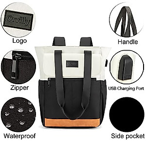 Orvilly Laptop Tote Backpack Purse for Women, Stylish College School Travel Casual Daypack Bookbag, Work Shopping Small Bag Light Weight For Men Girls Boys Student Fits 14 Inch Netbook-Black