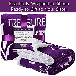 FILO ESTILO Sister Blanket, Birthday Gifts for Sister, Best Sister Ever Gifts with Words and Sayings of Love, Sister Birthday Gifts from Sister 60x50 Inches (Purple, Sherpa)