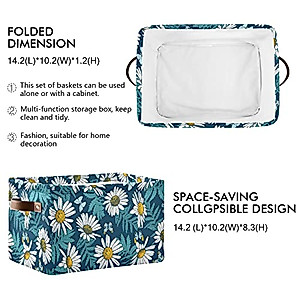 Kigai 1 PCS Storage Bins Daisy Foldable Canvas Fabric Storage Basket Laundry Basket with Handle Clothes Toys Organizer for Closet Shelf Office