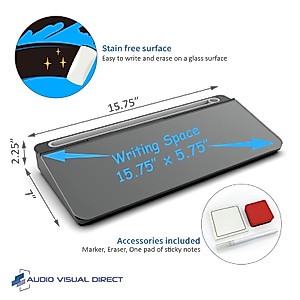 Audio-Visual Direct - Glass Desktop Computer Keyboard Whiteboard Notepad Set, Black (Includes Neon Marker, Eraser & Sticky Notes)