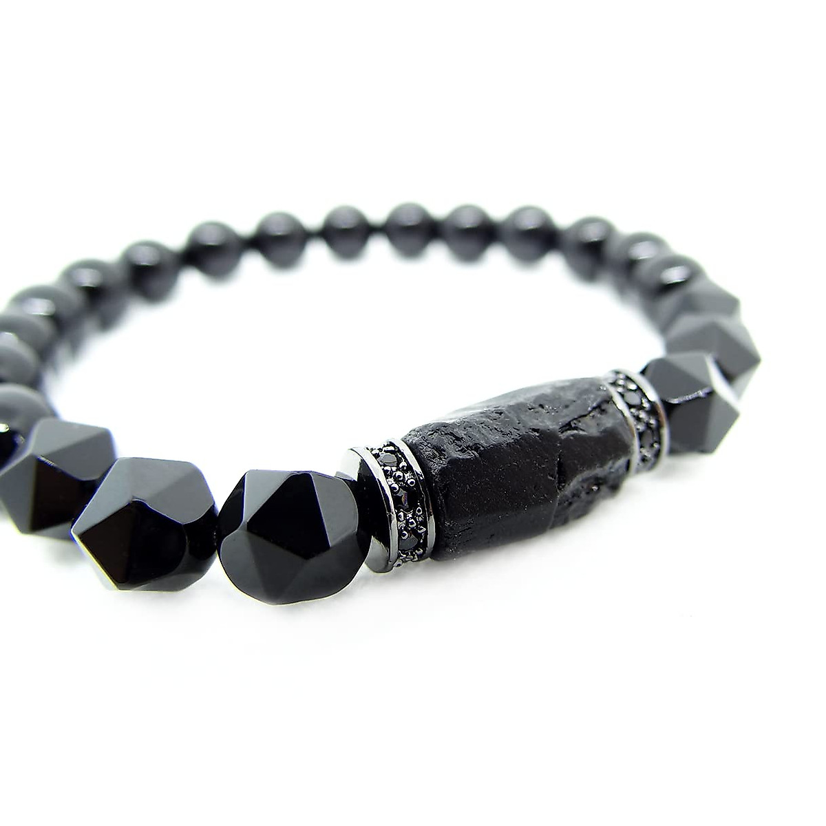 Handmade Natural Stone Black Tourmaline & Black Onyx Beaded Bracelet Men's and Women's