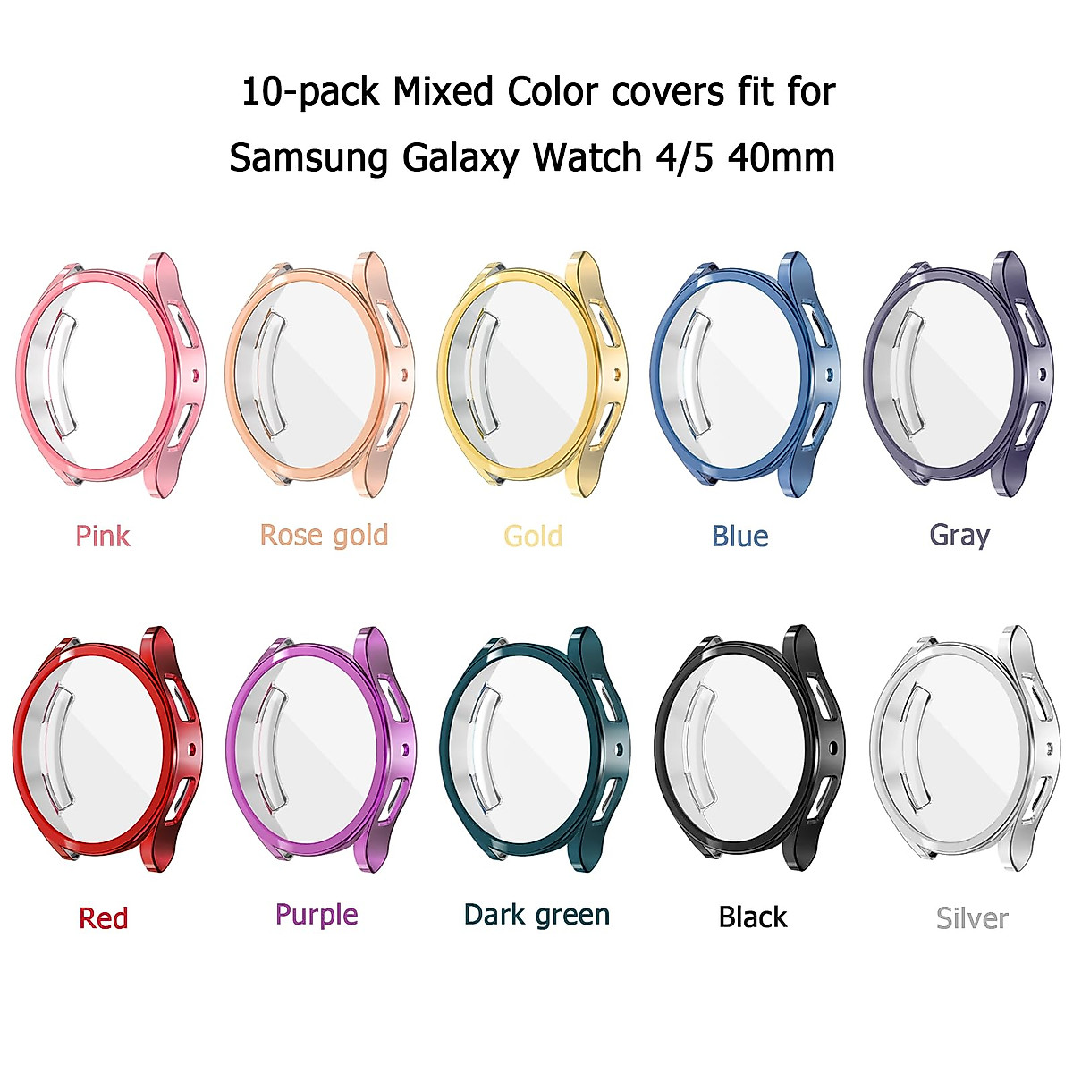 RICHONE [10 Pack] Compatible with Samsung Galaxy Watch FE 4/5 40mm Screen Protector Case, Full Protection Cover Soft TPU Bumper Frame Accessories (10 Colors, Galaxy Watch 5/4 FE 40 mm)