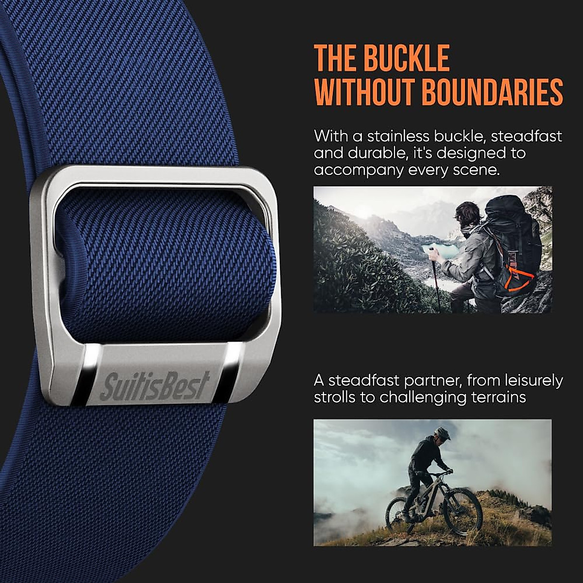 Suitisbest Sport Band for Apple Watch Ultra 2/Apple Watch Ultra Band 49mm 45mm 44mm 42mm for Men, Nylon Solo Loop Wide Replacement Strap for iWatch Series Ultra 8 7 6 5 4 3 SE