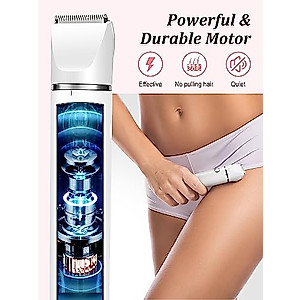 Cayzor Bikini Trimmer and Shaver for Women - 2-in-1 Wet/Dry Electric Body Hair Trimmer Cordless Waterproof Facial Hair Removal Shaver Razor for Painless Trimming of Pubic Face Underarm Legs (White)