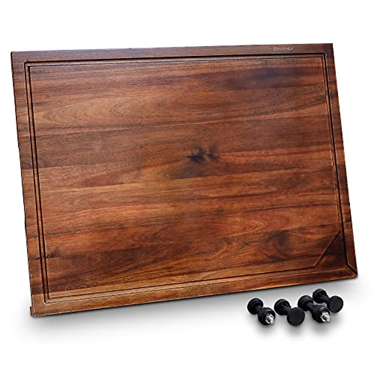Cucina Green 30 Inches Noodle Board Stove Cover & Cutting Board - Large Acacia Wood Chopping Board with Juice Groove Adjustable Non Slip Rubberized Legs - Multi-Purpose Carving Board & Serving Tray