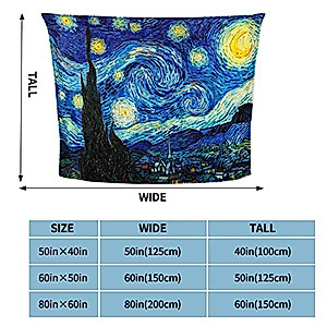 Van Gogh Fleece Blanket Art Throw Blanket for Kids Girls Boys Teens Adults, Super Soft Warm Lightweight Plush Flannel Blanket for Gifts Bedding,Sofa,Travel,Camping,Office (Starry Night, 80"L x 60"W)