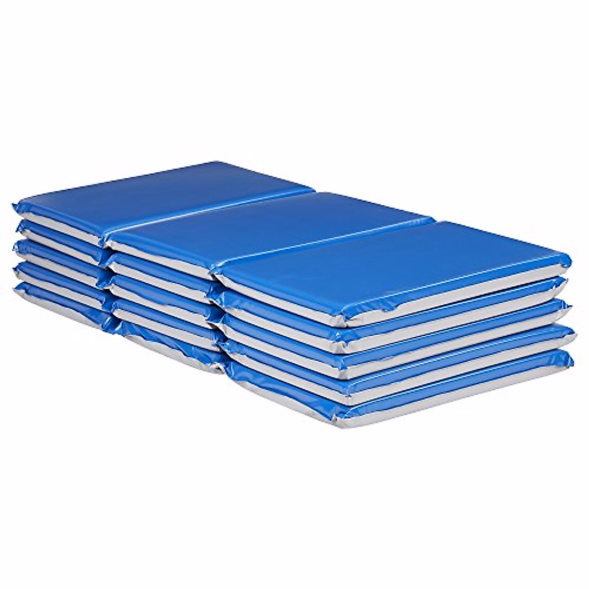 ECR4Kids Premium Folding Rest Mat, 3-Section, 1in, Sleeping Pad, Blue/Grey, 5-Pack