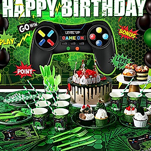 152 Pieces Video Game Birthday Party Supplies Gamer Party Table Cover Happy Birthday Gaming Backdrop Banner Video Game Theme Tableware Sets and Gaming Balloons for Boys Men Birthday Party Decor