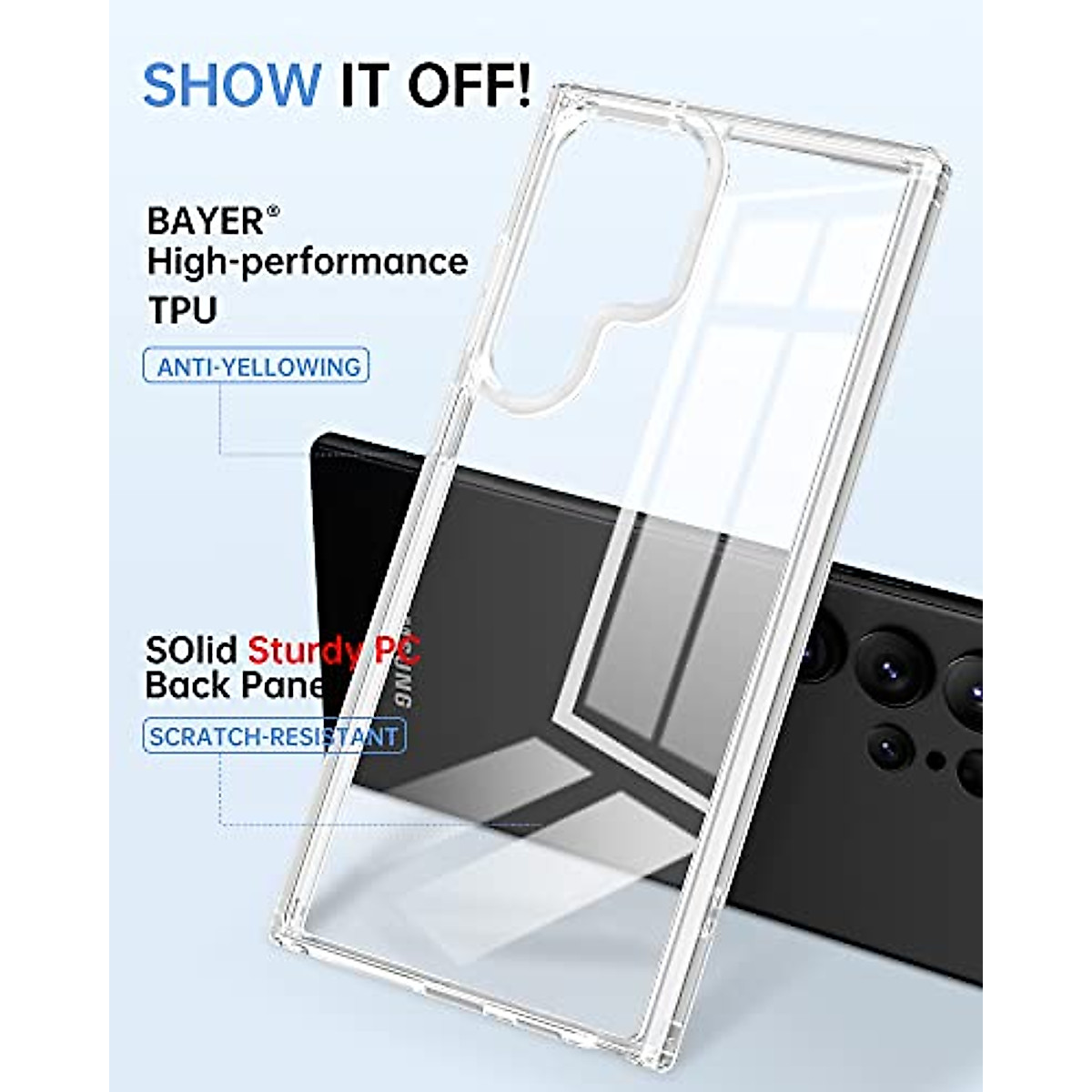 EJGNA for Samsung Galaxy S23 Ultra Phone Case, [20X Anti-yellowing] [Military-grade Drop Protection] for Galaxy S23 Ultra Case with S Pen Holder 5G 6.8", Hard PC Back+Flexible TPU Frame, Diamond Clear