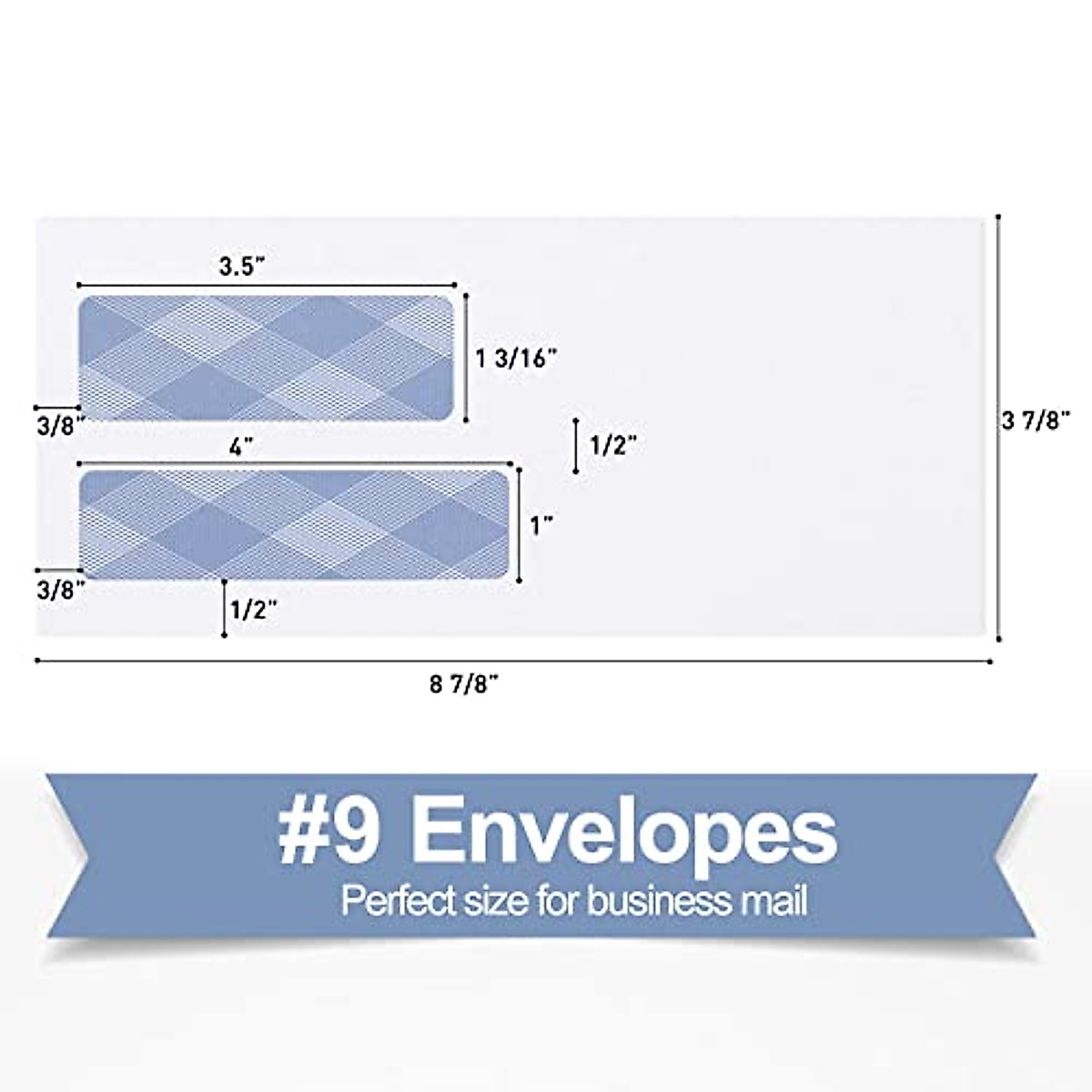 500 #9 Double Window Security Envelopes, PANDRI NO.9 Self Seal Envelopes Designed for Invoices and QuickBooks, Business Statements & Documents -Number 9 Size 3 7/8 Inch X 8 7/8 Inch - 24 LB