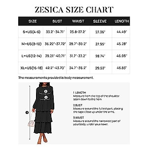 ZESICA Women's 2023 Long Sleeve Crew Neck Ruffle Tiered Layered Chiffon Flowy Swing Long Midi Dress,Black,Large