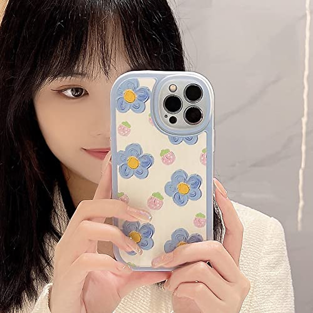 PNATEE Case Compatible for iPhone 13 Mini, Cute Flower Soft TPU Protective Bumper Cover Women Girls, Blue Floral Pattern Phone Case for iPhone 13 Mini (5.4 inch)