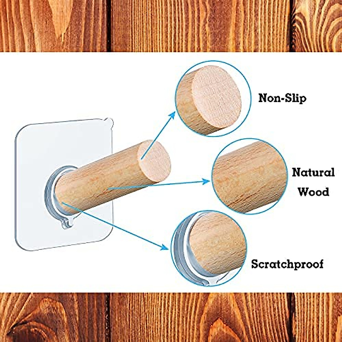 Jetec Hat Hooks for Wall Hat Hanger Hat Hooks Hat Pegs Adhesive Wood Hooks Self Adhesive Hooks Wooden Hat Rack Coat Hooks Wall Mounted Hook for Home School Office (12 Pcs, 6 cm/ 2.4 inch)