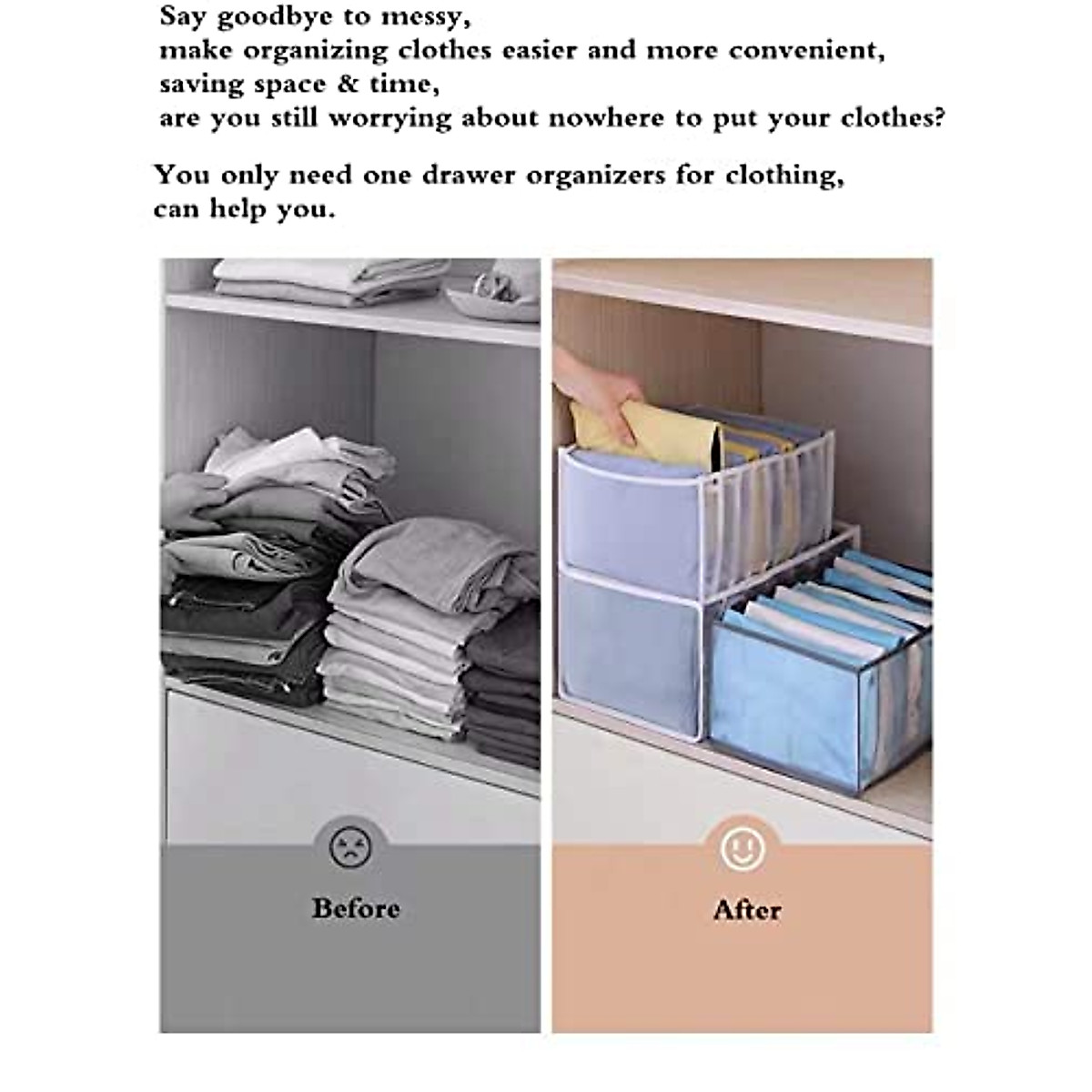 BLCMGSS 4PCS Wardrobe Clothes Organizer for Folded Clothes, 7Grids Drawer Dividers for Clothes(6.7x14.2x4.7inch,7grids,Grey)