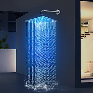 Rain Shower Head, High Pressure 10'' LED Shower Head, Anti-Clogging Fixed Rainfall Shower Head with Temperature Controlled Color Changing, 360°Adjustable Brass Ball Joint, Square, Chrome