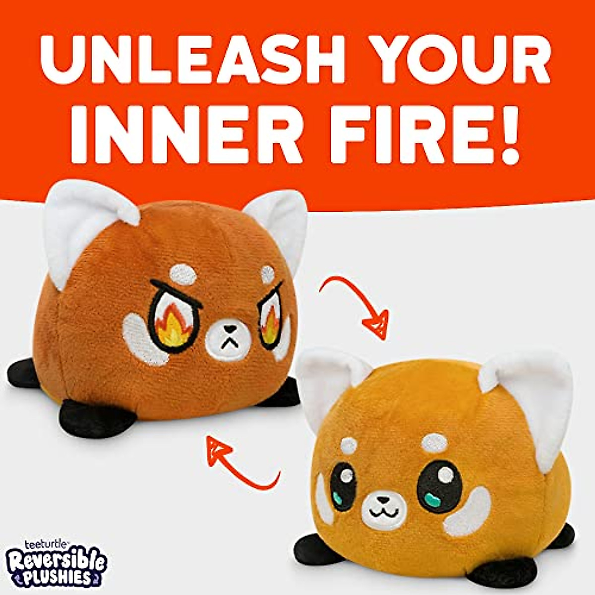 TeeTurtle - The Original Reversible Red Panda Plushie - Orange - Cute Sensory Fidget Stuffed Animals That Show Your Mood 3.5 inch
