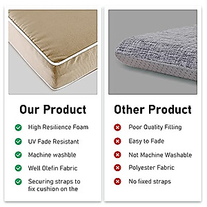 PNP FKJP 2 Pack Outdoor Chair Cushion 20" X 20" X 4", Waterproof Outdoor Seat Cushions with Non-Skid Ties, Khaki (Cushion + Cover)