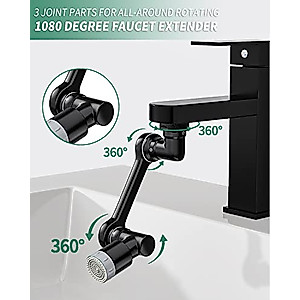 FIRMER Faucet Extender, 1080 Degree Rotatable Multifunctional Extension Faucet Aerator, Large-Angle Rotating Splash Filter Faucet Attachment for Eye, and Gargle Portable Washing Black