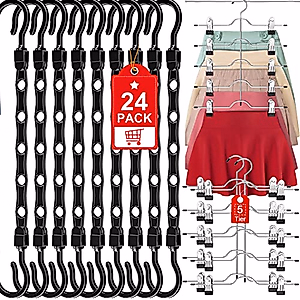24 Pack Magic Space Saving Hangers+2 Pack Skirt Hangers Stainless Steel Multifunctional Clothes Pant Rack Dorm Room Essentials Closet Hanger Organizer for Pants Jeans Trousers Skirts