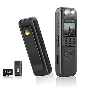 Body Camera, Police Body Cam Video HD 1080P, 256G Max Memory, Upgrade Rotate Wearable Clip for Law Enforcement,Security,Guard,Home,Outdoor,Travel,Camping,Cycling, Built-in 64G Card with Night Vision