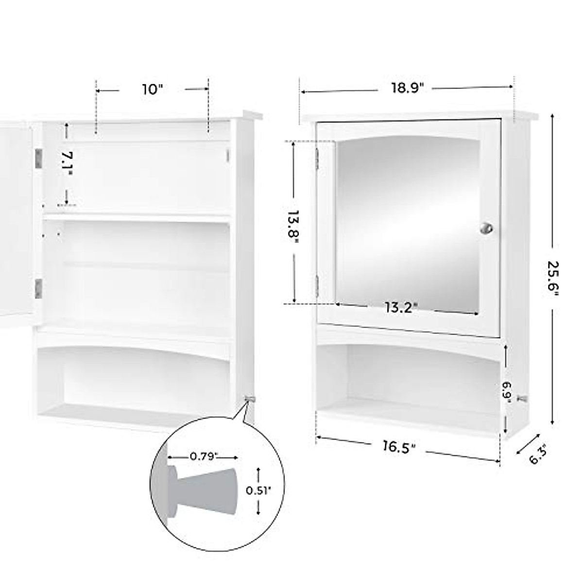 VASAGLE Mirror Cabinet, Bathroom Wall Storage Cabinet, Medicine Cabinet, Wooden, White UBBC21WT