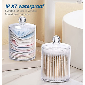 Sackei 2 Pack Qtip Holder Dispenser with Lid, Clear Acrylic q tip Organizer and Storage for Cotton Swabs, Cotton Ball, Floss, Cotton Round Pads, Bathroom Decor Accessories for Vanity Makeup Canister