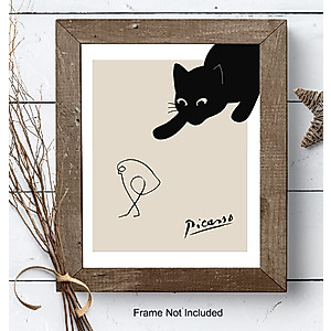 Pablo Picasso Wall Art - Black cat Home Decor - Cat Wall Art - Picasso Poster - Cat Wall Decor - Pablo Picasso Poster - Pablo Picasso print - Pablo Picasso Art - Cute Cat Lover Gift for Women - Bird