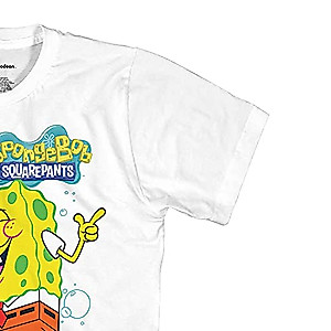Mens Spongebob Squarepants Classic Shirt - Spongebob, Patrick & Krusty Krab T-Shirt (White Stat Sheet, Medium)