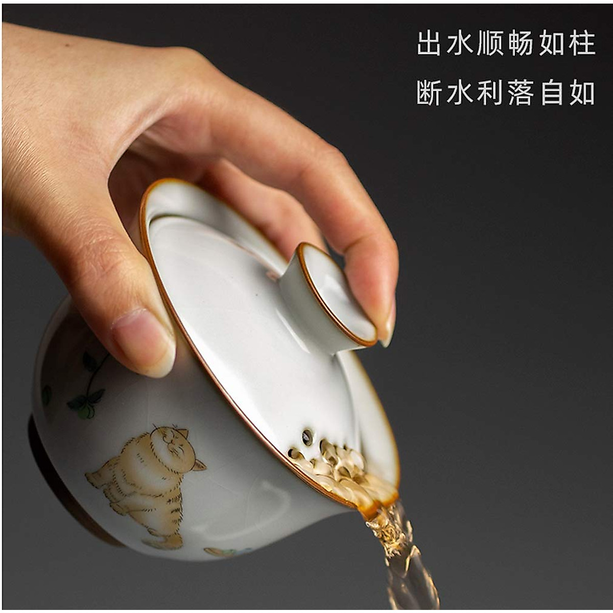 150ml Ceramic Gaiwan Filters Cat Pattern Porcelain Tureen Tea Cup Bowl Tea Set Accessories