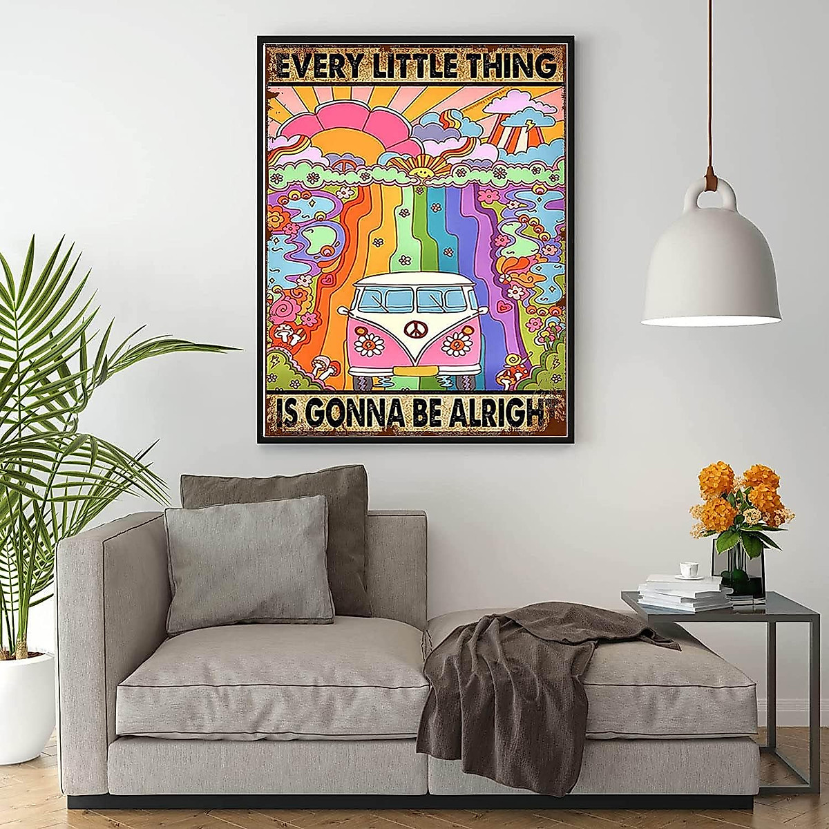 GemZono Diamond Painting Kits for Adults, Rainbow Bus Diamond Art Kits, Every Little Thing is Gonna Be Alright Diamond Painting Dots Art for for Home Wall Decor (12X16 inch/ 30X40cm)