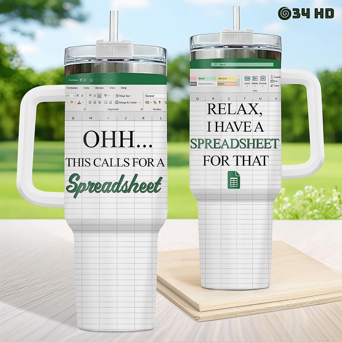 34HD Funny Excel Tumbler with Handle and Straw, 40oz Oh This Calls for A Spreadsheet Mug, Accountant Cup, Funny Gifts for Coworkers, Office and Boss Gifts Accounting