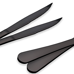 Berglander Black Titanium Plating Stainless Steel Steak Knives Heavy-Duty Stainless Steel Steak Knife Set of 6 for Chefs Commercial Kitchen Great For BBQ Weddings Dinners Parties All Homes & Kitchens