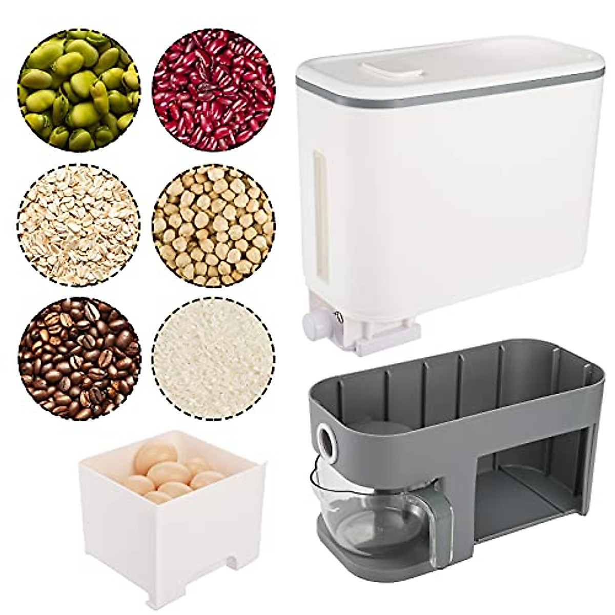 ZEAYEA 25 Lbs Rice Dispenser, Large Grain Storage Container with Lid and Measuring Cup, Household Cereal Food Dispenser Rice Bucket for Kitchen Pantry Soybean Corn Dry Food Organization