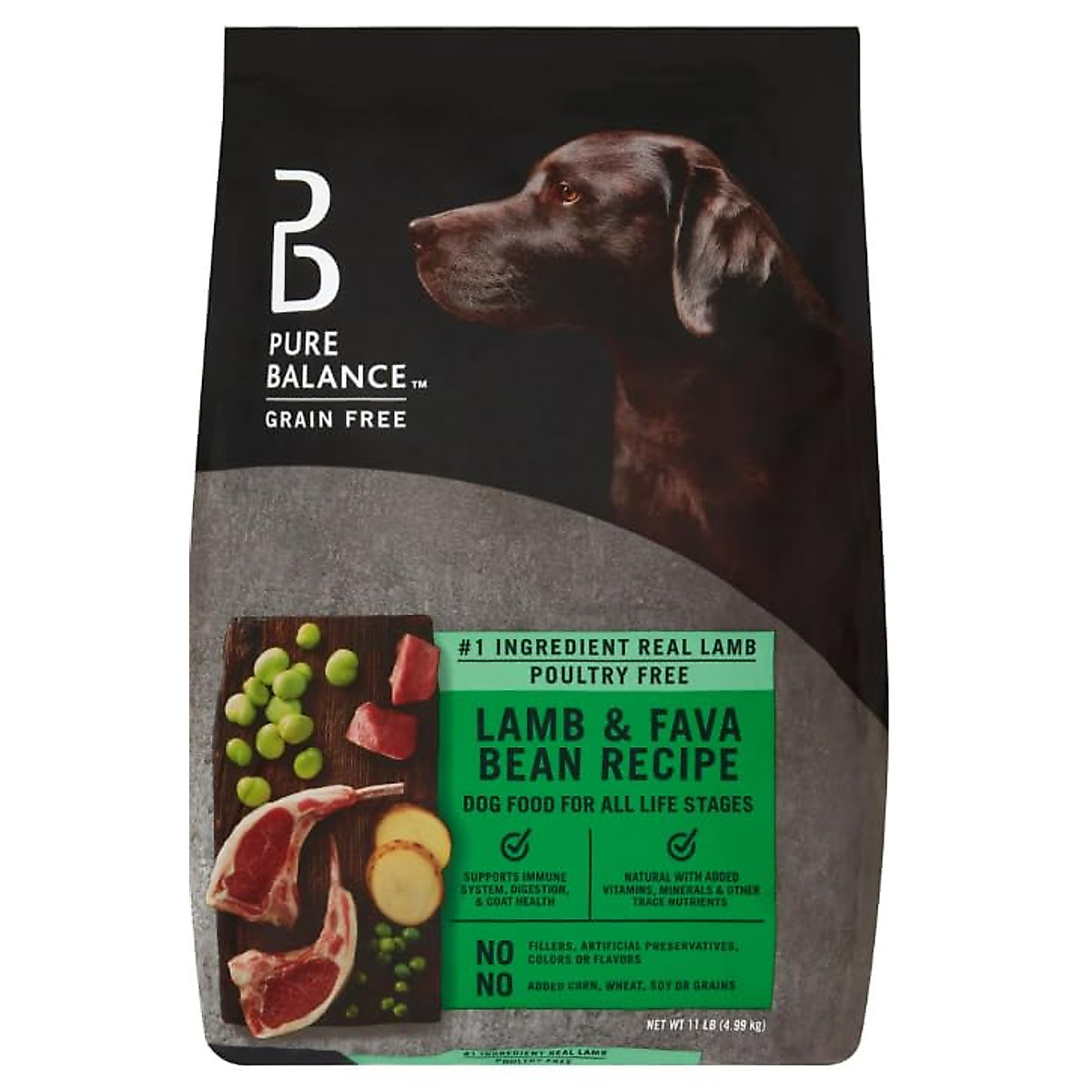 Pure Balance Lamb & Fava Bean Recipe Dry Dog Food, Grain-Free, 11 lbs