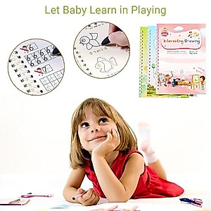 ASIGN Magic Ink Copybooks for Kids Reusable Handwriting Workbooks for Preschools Grooves Template Design and Handwriting Aid (4books+Pens)