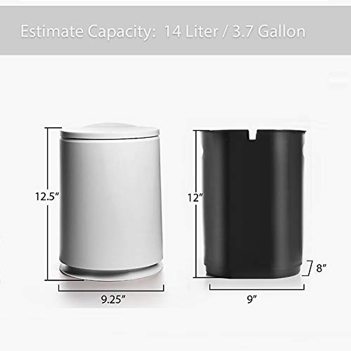 HANAMYA 10 Liter / 2.6 Gallon Cylindrical Trash Can with Press Top Lid, Round Garbage Bin, for Home, Office, Bathroom, Black