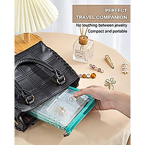 CATIFLIN Earring Organizer Travel Jewelry Case Container Transparent Jewelry Storage Book for Bracelet, Ring, Necklace, Stud, pin (96 Grids + 100 Small Thicken PVC Zipper Bags, Turquoise)