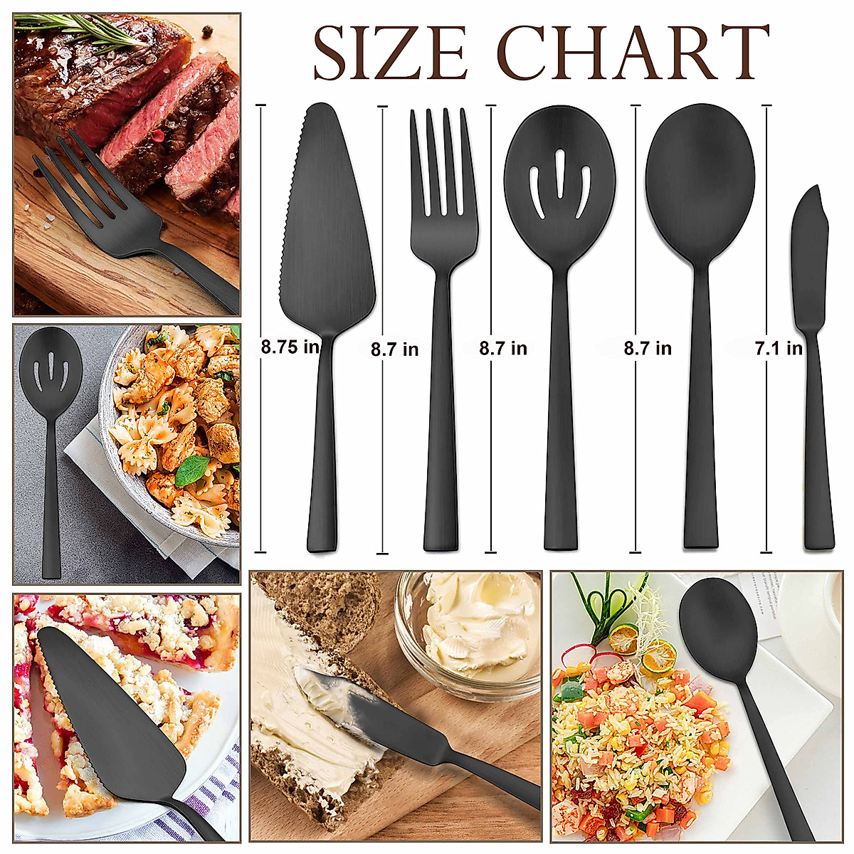 Herogo 53-Piece Matte Black Flatware Set with Steak Knives & Serving Utensils, Stainless Steel Square Silverware Cutlery Set for 8, Unique Tableware Eating Utensils Set, Satin Finish, Dishwasher Safe