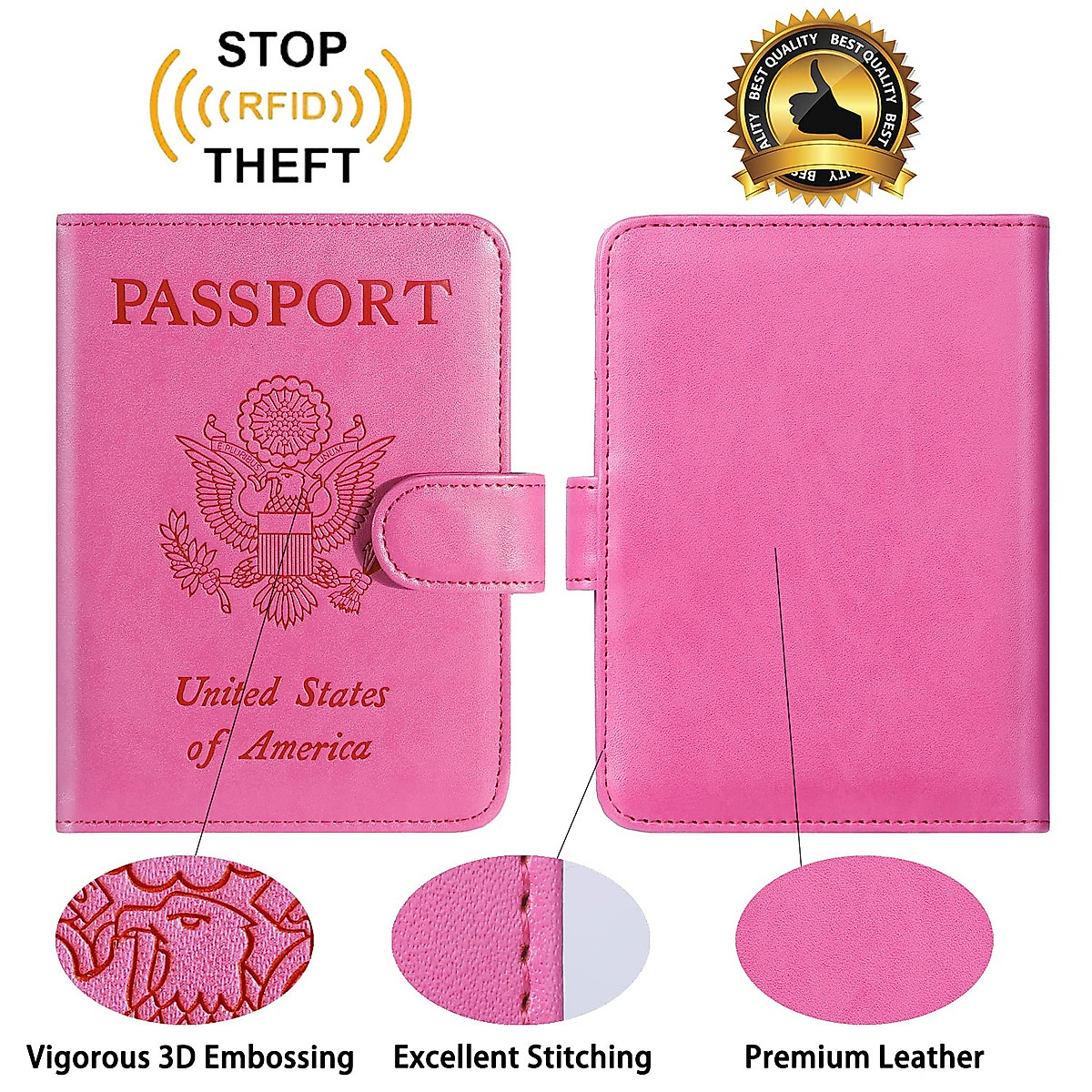 Passport Holder Cover Wallet RFID Blocking Leather Card Case Travel Accessories for Women Men (Pink)