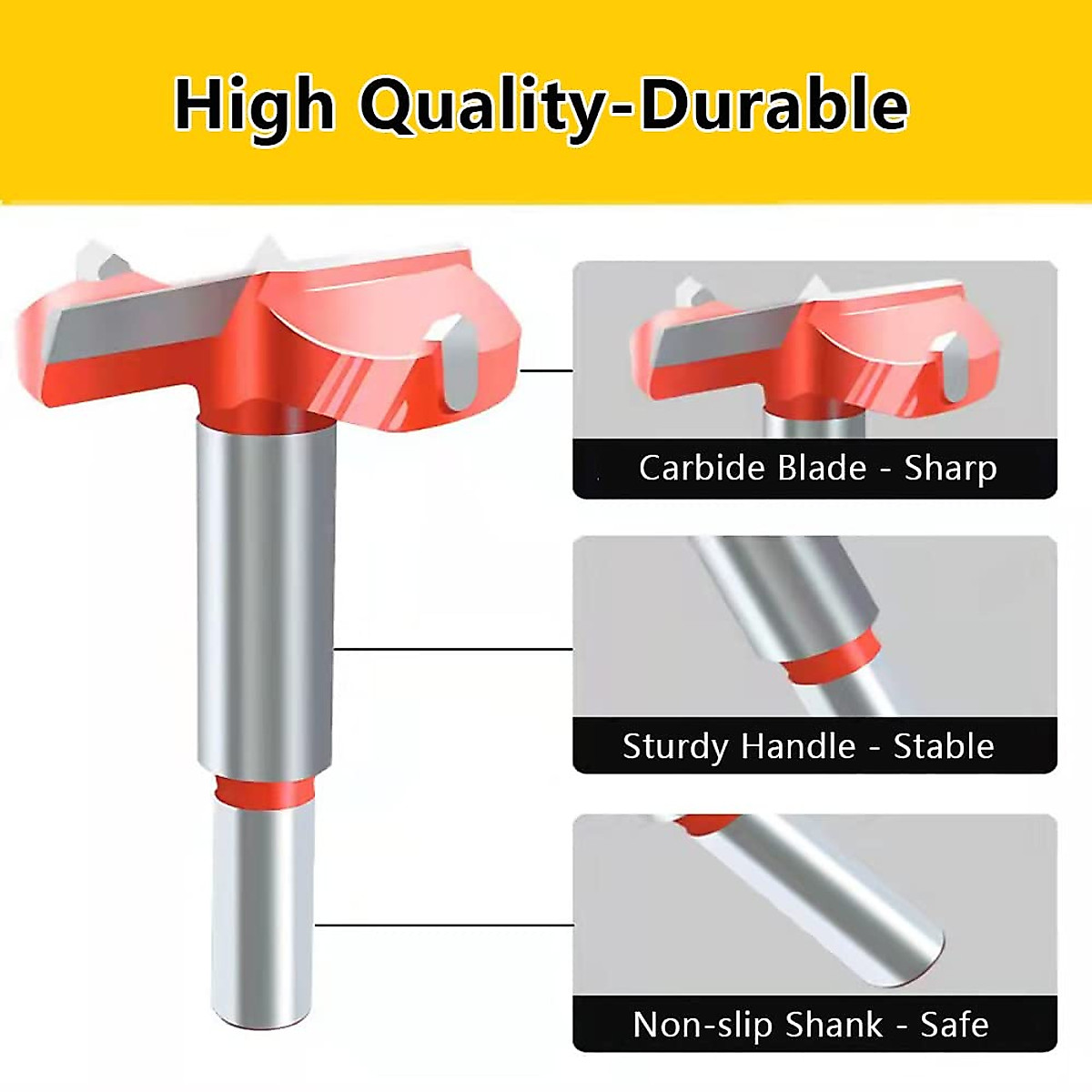 Jvedo Forstner Bit Set 6 pcs, Wood Drill bit Set, Carbide Steel Woodworking Hole Saw Set, Wood Cutter Auger Opener Non-Slip Shank Drilling Hinge Cutting Tool