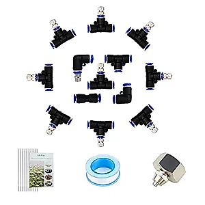 Misting Cooling System,10 Stainless Steel Mist Nozzles 10 Connector Outdoor Cool Mister for Patio Garden Umbrellas Greenhouse Fan Trampoline Waterpark, 1/4" Misting Hose NOT Included