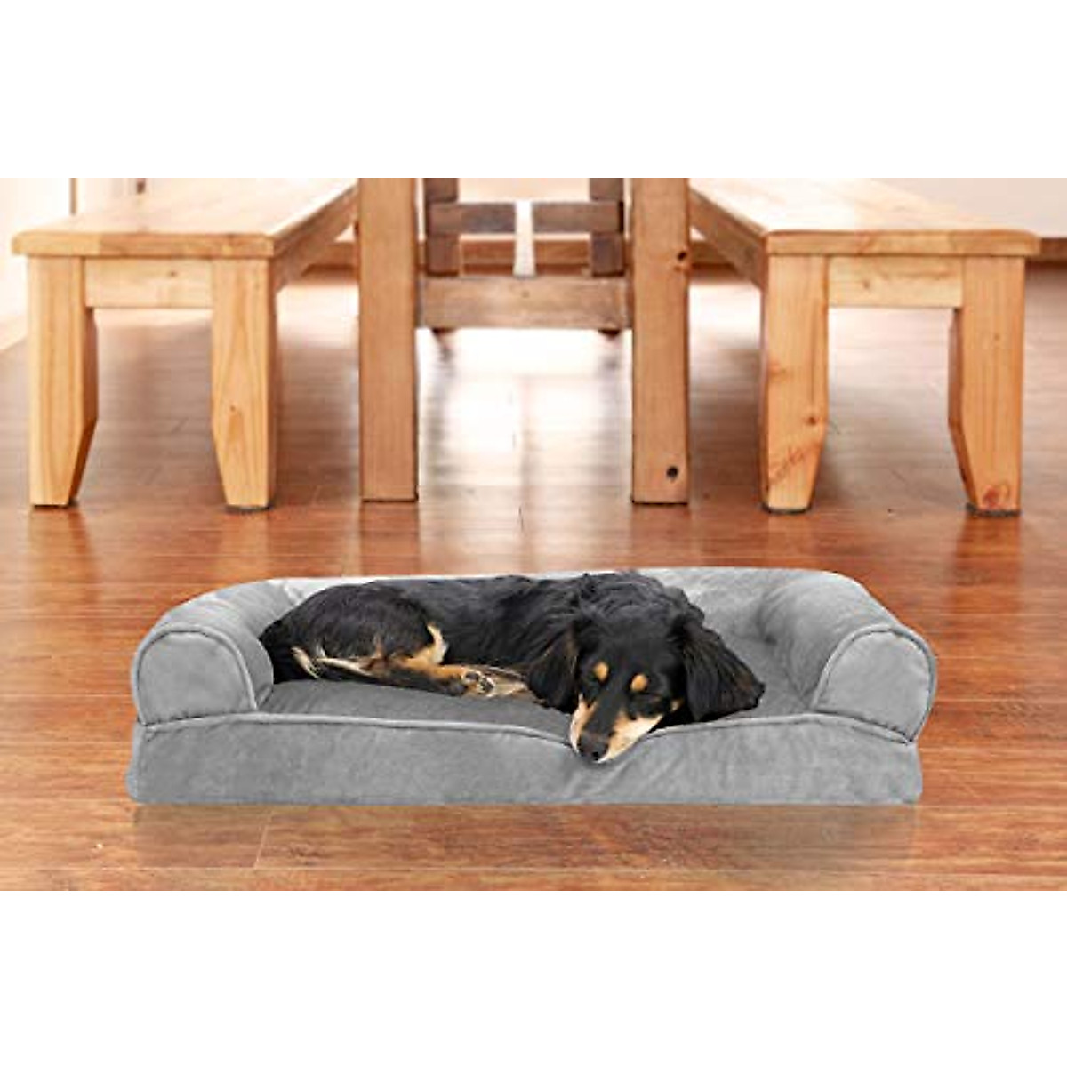 Furhaven Medium Pillow Dog Bed Faux Fur & Velvet Sofa-Style w/ Removable Washable Cover - Smoke Gray, Medium