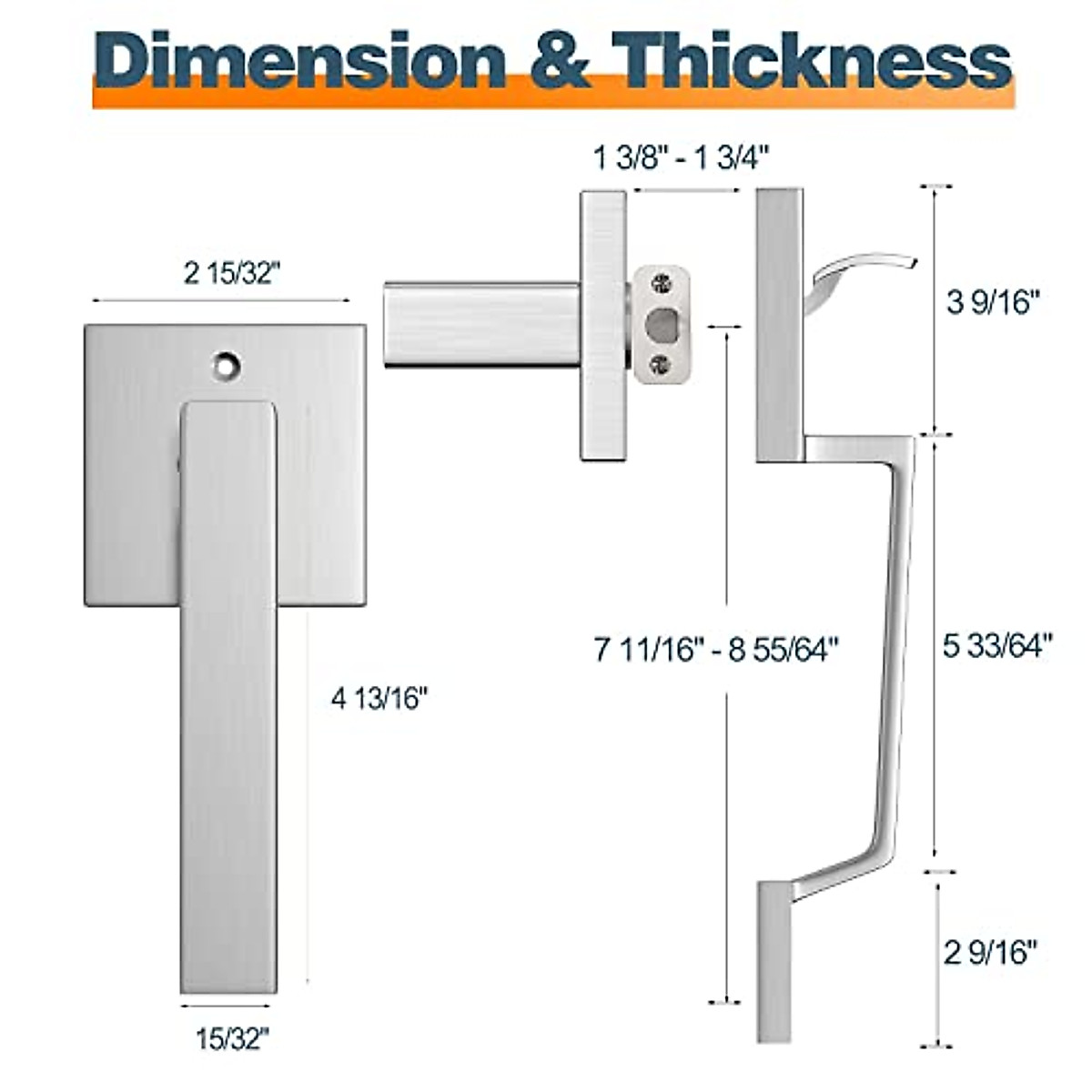 YYTDZSW Front Door Handle No Lock, Front Entry Door Handleset, Exterior Door Handle with Reversible Lever, Fit Left & Right Handed Doors, Satin Nickel