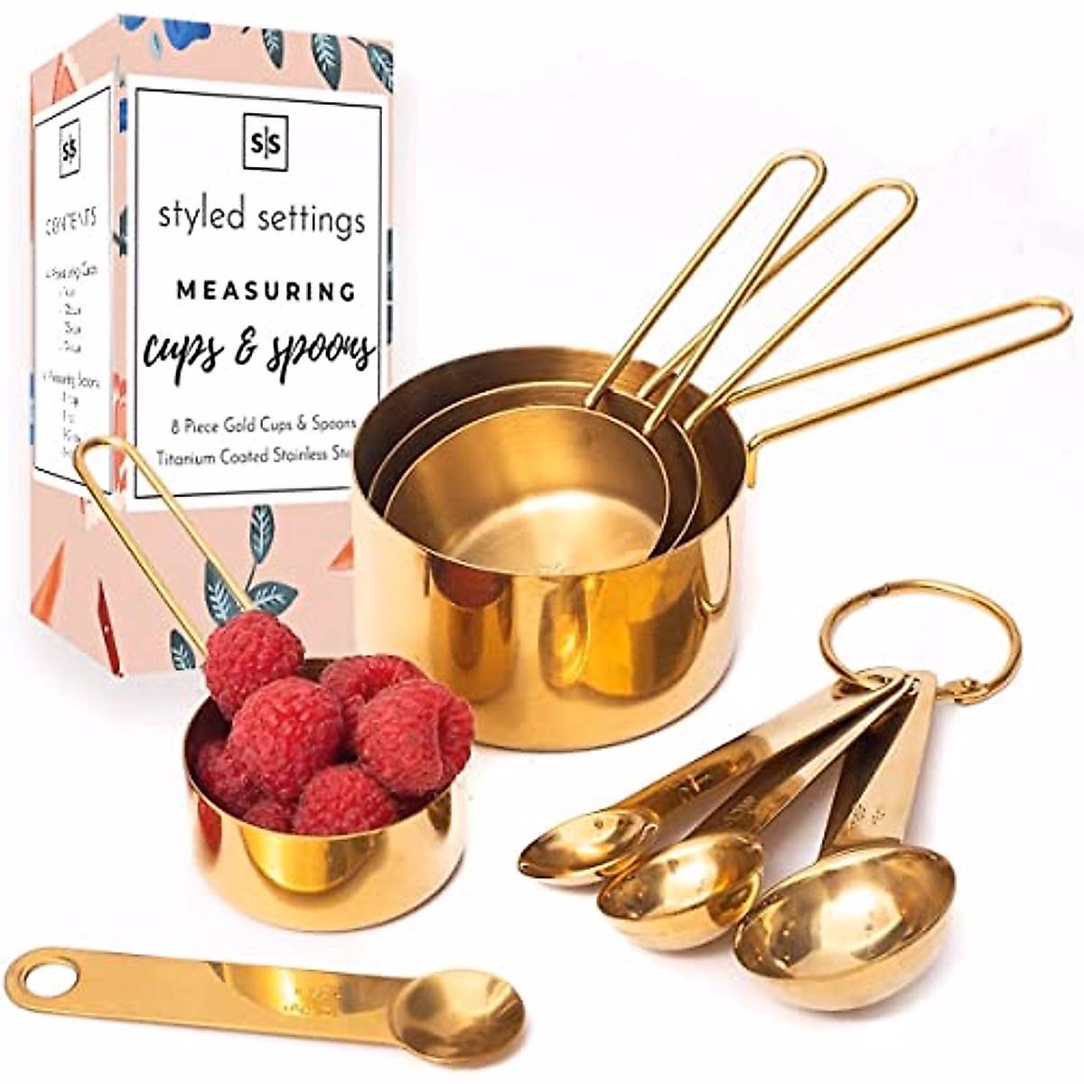Gold Measuring Cups and Spoons Set - Stackable, Stylish, Sturdy 8-Piece Gold Measuring Cups and Gold Measuring Spoons Set - Cute Measuring Cup Set, Gold Kitchen Accessories, Gold Kitchen Utensils
