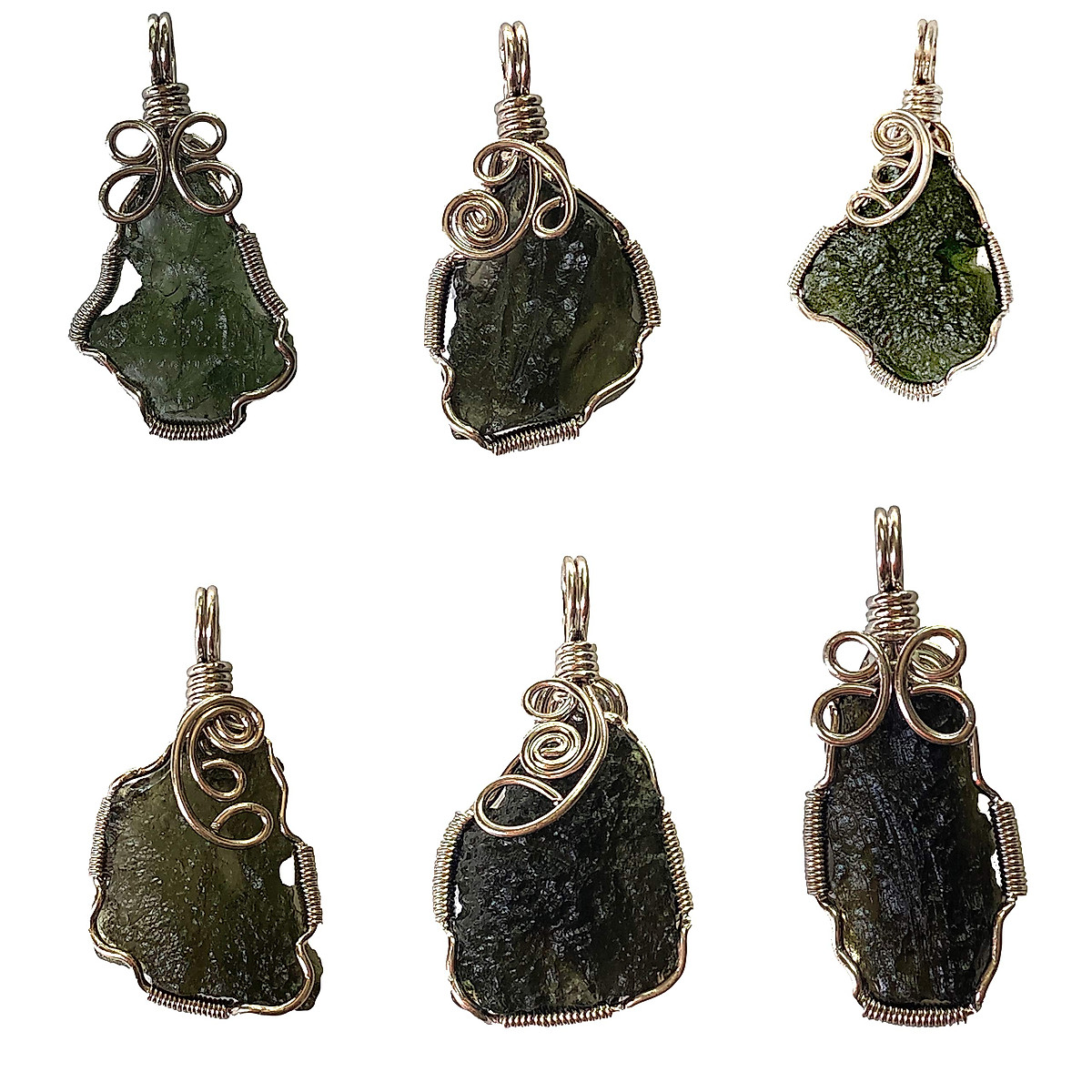 Wire Wrapped Moldavite Pendant | Small Size 25-30mm, green