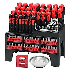 BEHAPPY 118PCS Magnetic Screwdriver Set, Screwdriver Set with Plastic Racking, Precision, Slotted, Phillips, Hex, Pozidriv, Torx Screwdriver Set and Magnetizer Demagnetizer DIY Tools for Tools Gift