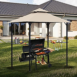 Grill Gazebo Replacement Canopy Roof, OLILAWN 5' x 8' Outdoor BBQ Gazebo Canopy Top Cover, Double Tired Grill Shelter Cover with Durable Polyester Fabric, Fit for Model L-GG001PST-F, Khaki