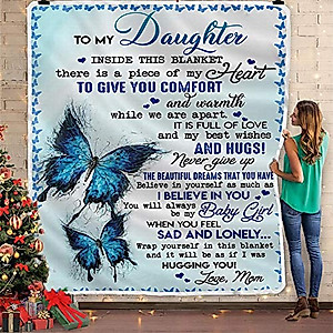 Maylian to My Daughter from mom Printed with a Big Blue Butterfly and a Small Blue Butterfly Fleece Blanket Gift (80X60INCH,1)